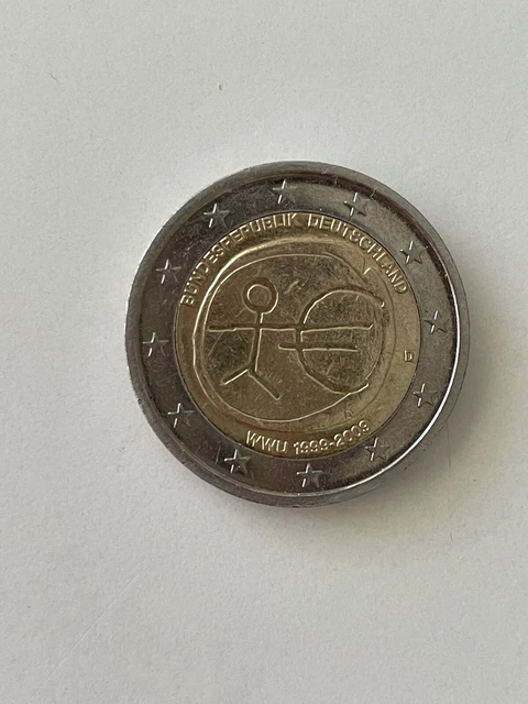 2 EURO COIN 1999-2009 stick man may be imprinted £85.28 - PicClick UK