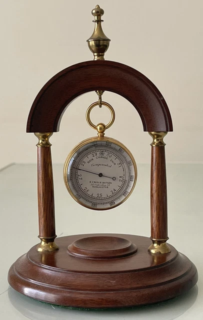 ANTIQUE BRASS COMPENSATED Pocket Barometer Altimeter Hanging Stand Gift ...