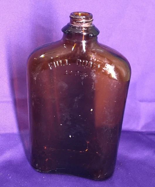 VINTAGE WHISKEY BOTTLE Flask Amber Glass Works Full Quart 32 ounce £21. ...