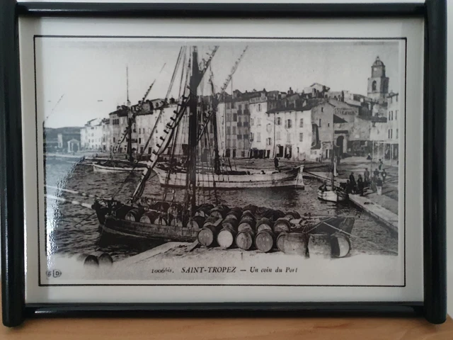 PLATEAU TABLEAU EN bois noir avec veille image du port de St Tropez EUR ...