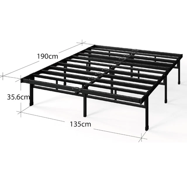 BLACK METAL DOUBLE Bed Frame 135x190cm with Slatted Base, 35.6cm High £ ...
