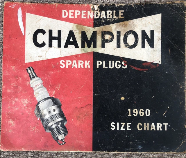 VINTAGE 1960 CHAMPION Spark Plug Size Chart Super Cool Complete Chart £ ...