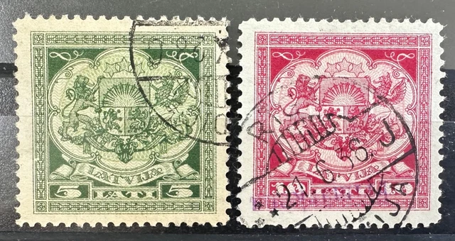 LATVIA, LATVIJA, SC 130-131; Mi 112-113; used/O WZ- wavy lines £3.32 ...