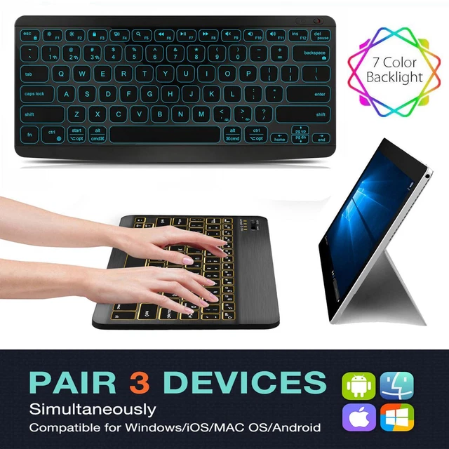 BACKLIT WIRELESS BLUETOOTH Keyboard iOS Android Windows PC iPad Tablet ...