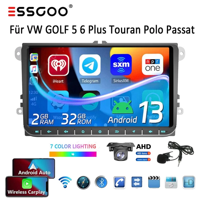 AUTORADIO CAR STEREO 2 DIN Android 13 GPS RDS Camera Per VW GOLF 5 6 ...