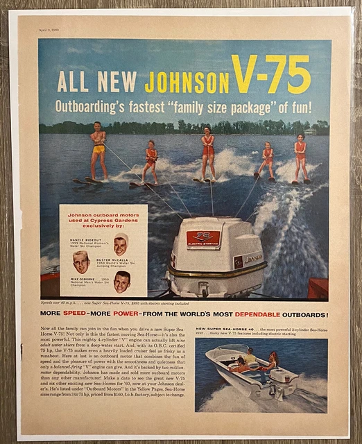 VINTAGE 1940S-50S ORIGINAL Magazine AD All New Johnson V-75 Outboard ...