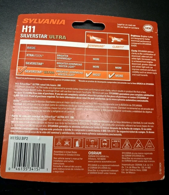SYLVANIA SILVERSTAR ULTRA (H11) Headlight Bulbs Twin Pack $41.73 ...