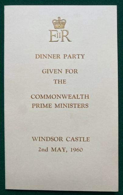 ANTIQUE ROYAL MENU Queen Elizabeth II Hosts Commonwealth Prime ...