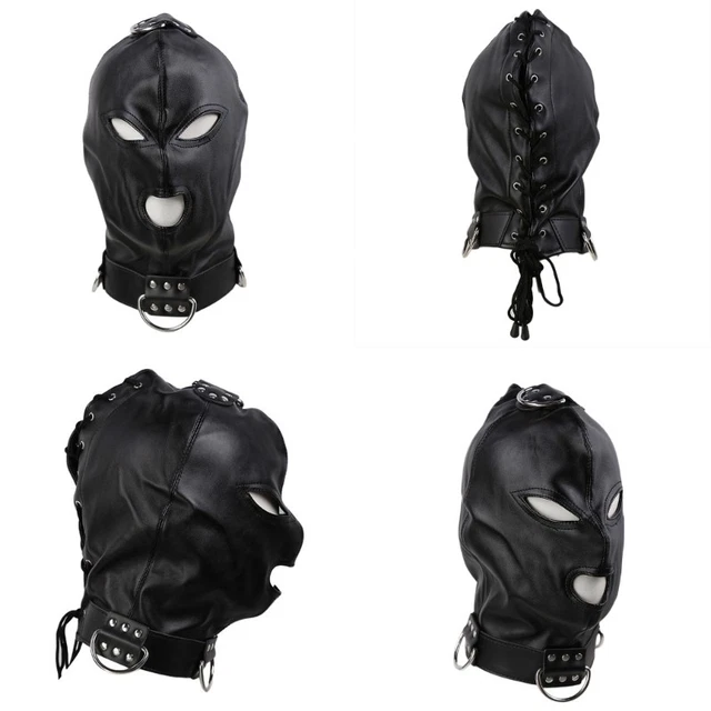 LEATHERS HEAD MASKS Lacing Design Cosplays Head Hood Halloween Costumes ...