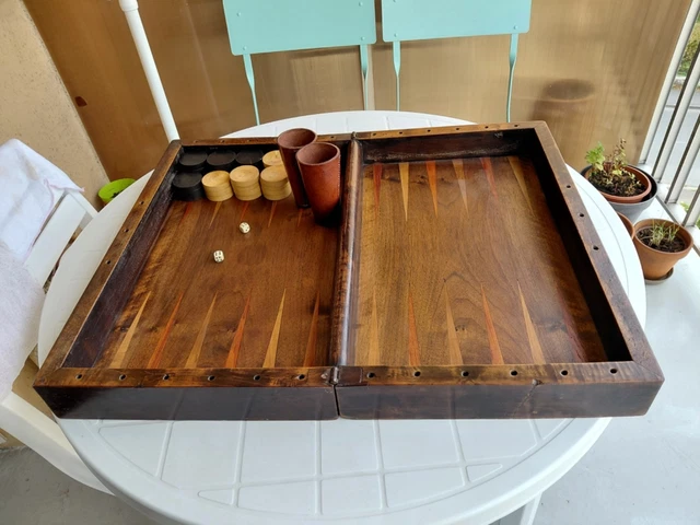 GRAND JEU DE Backgammon et d’échecs en bois, mallette pliable, Vintage ...
