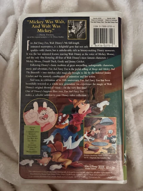 FUN AND FANCY Free Disney's 50th Anniversary Limited Edition! VHS! 1997 ...