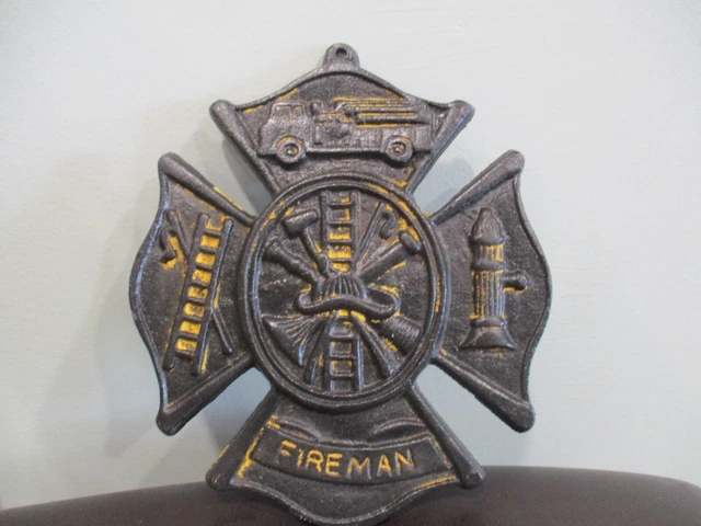 CAST IRON FIREMAN Firetruck Fire Ladder Fire Hose Firehydrant Cross ...