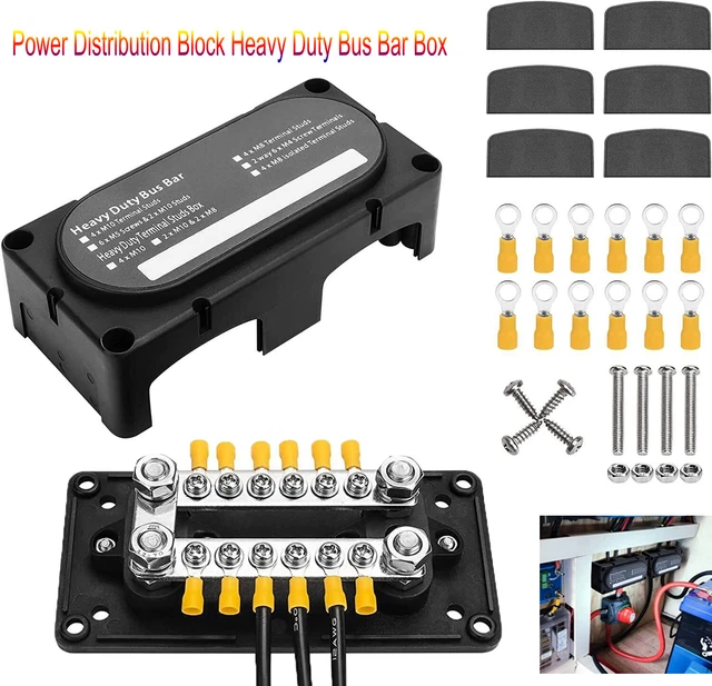 HEAVY DUTY BUS Bar Box Power Distribution Block 4xM8 Terminal Studs 12V-48V 200A £25.73 ...