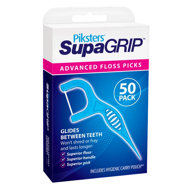 PIKSTERS SUPAGRIP ADVANCED Floss Picks 50 Pack Includes Hygienic Carry ...