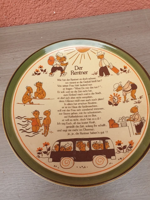 SMF SCHRAMBERG MAJOLIK Keramik Wandteller "Der Rentner" mit Sprüche Ø ...