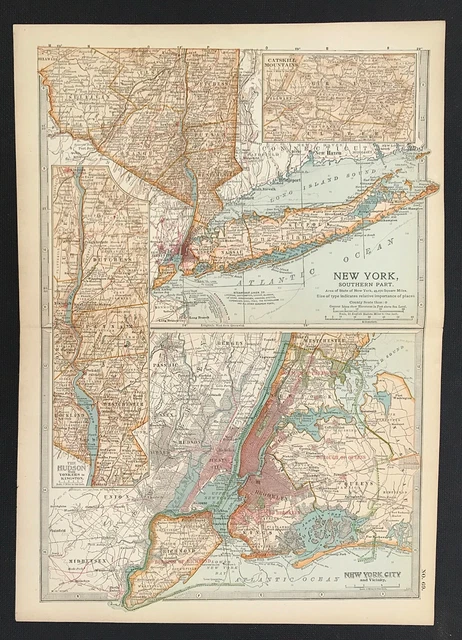 MAP NEW YORK City Southern Century Atlas original litho colour 1901 £30 ...