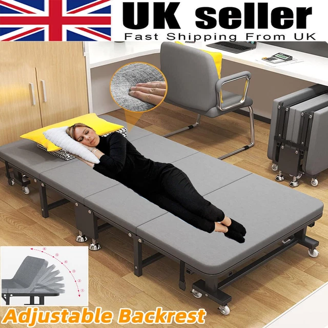 FOLDING SINGLE BED Fold Up Portable Guest Sleeper Rollaway Steel Framed ...