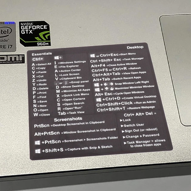 WINDOWS PC REFERENCE Keyboard Shortcut Sticker Adhesive for PC Laptop ...