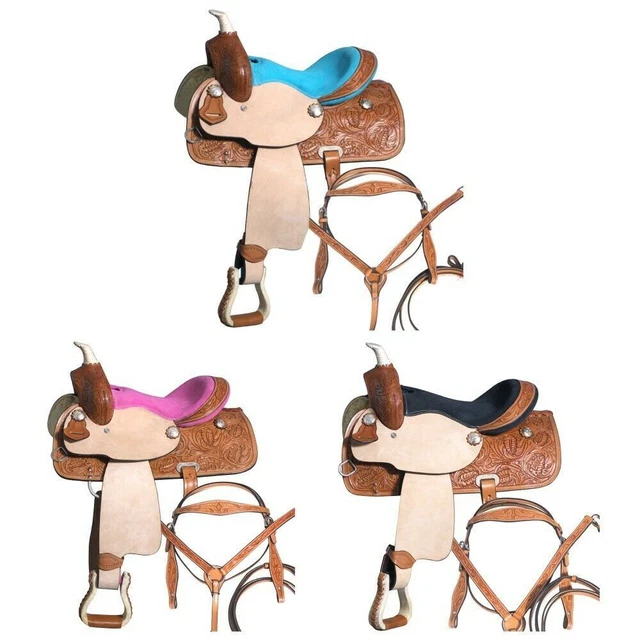 BARREL RACING WESTERN Trail Horse Saddle Tack Premium Leather Tooled ...