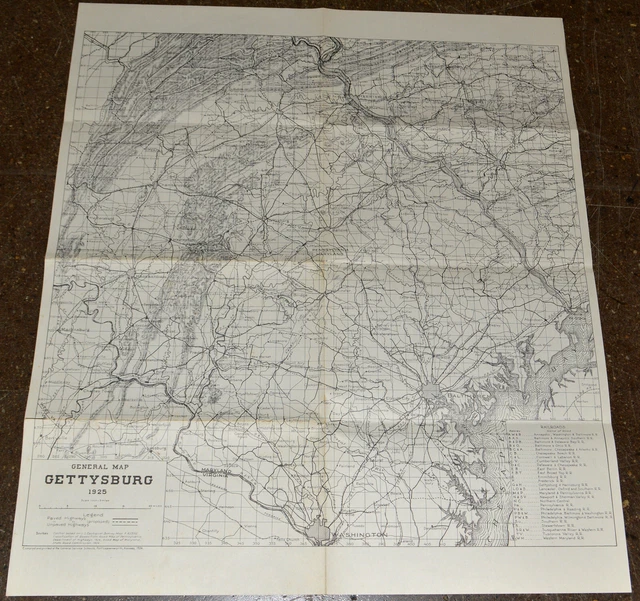 GETTYSBURG 1924-25 ORIGINAL FOLDED 22x26 DETAILED MAP OF THE PA. CITY ...