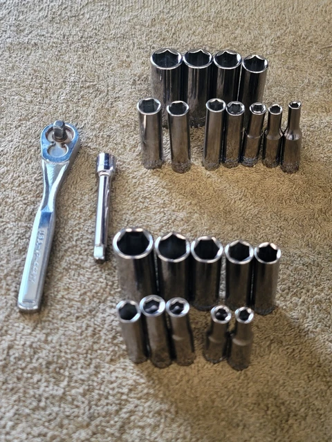 23 CRAFTSMAN METRIC Sae Deep Well Socket Set Ratchet VP 44807 1/4 ...