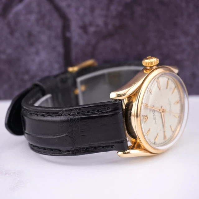 ROLEX VINTAGE 34MM Oyster Perpetual 14K Yellow Gold Bombay Lugs Watch ...
