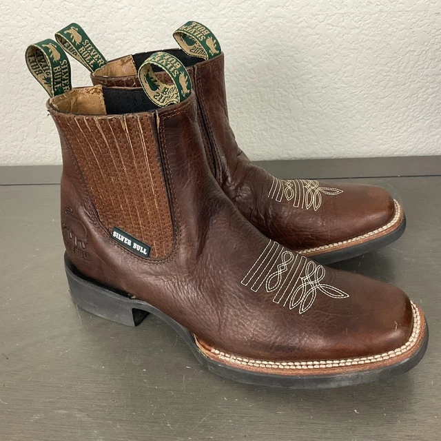 SILVER BULL MEN’S Brown Leather Pull On Rodeo Work Boots Size 8 US £39. ...
