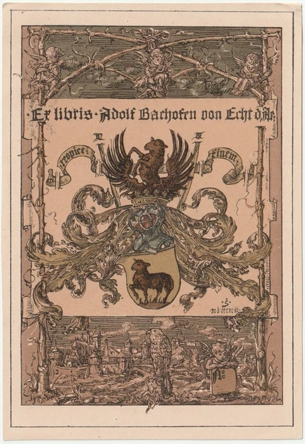 JOSEPH SATTLER: HERALDISCHES Exlibris für Adolf Bachofen von Echt d. Ae ...