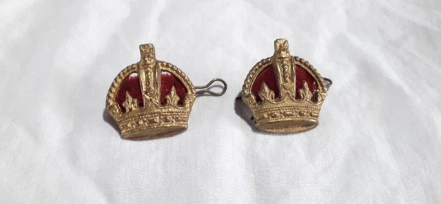 WW2 ERA KINGS Crown Officers Rank Shoulder Titles/Badges With Pins £10. ...