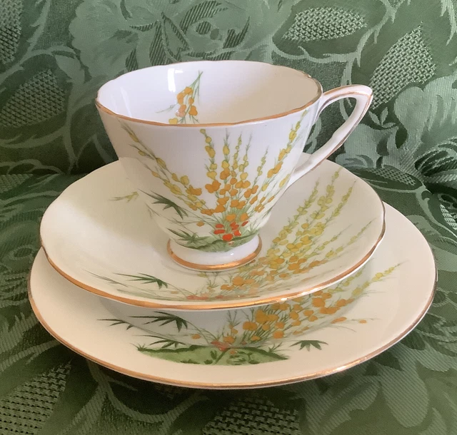 ROYAL STAFFORD BONE China “Broom” Design Hand Painted Vintage Tea Set ...