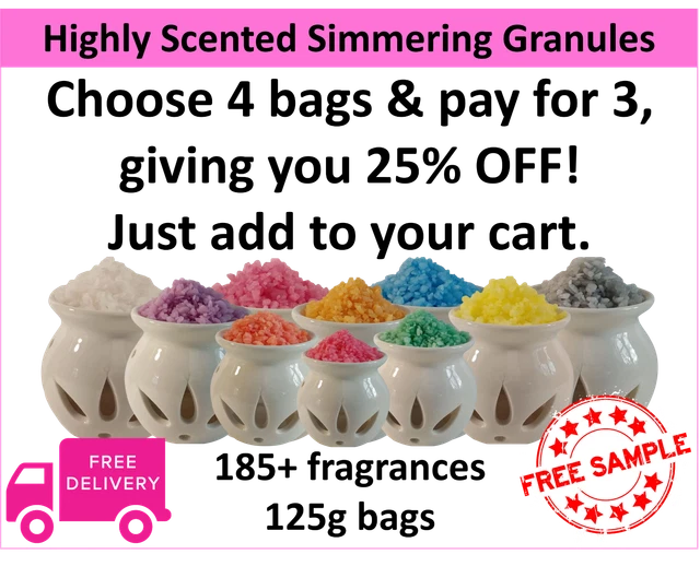 HIGHLY SCENTED SIZZLERS/SIMMERING Granules/Crystals for Wax Melt Burner ...