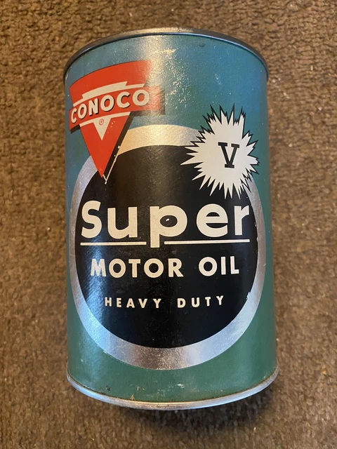 VINTAGE NOS CONOCO SUPER V SAE 20w MOTOR OIL CAN FULL SUPER CLEAN ...