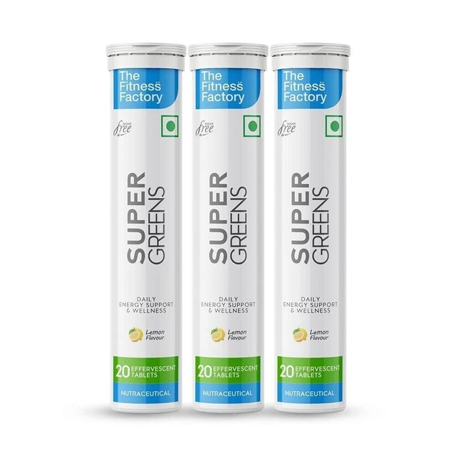 THE FITNESS FACTORY Super Greens 60 Effervescent Tablets Superfoods ...