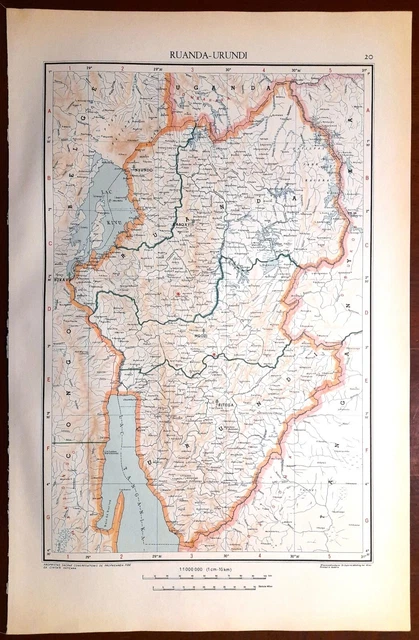 CARTA GEOGRAFICA AFRICA RUANDA BURUNDI 1958 Atlas Missionum Chiesa ...