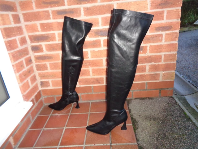 SXXY BLACK Stretch PU Leather THIGH HIGH Boots * 8 uk * DOMINATRIX ...