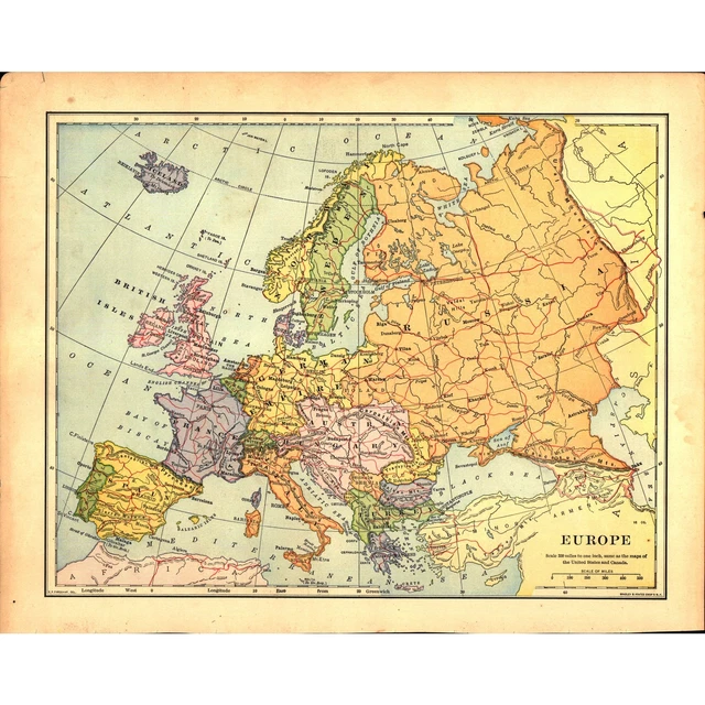 MAP OF EUROPE Map 1901 Original Engraving V1-1 £34.61 - PicClick UK