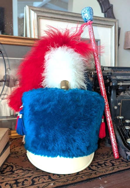 VINTAGE DRUM MAJOR Majorette Hat Baton Cheerleader Set Small red white ...