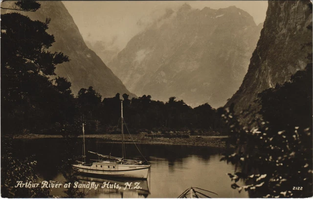 PC NEW ZEALAND, ARTHUR RIVER AT SANDFLY HUT, Vintage REAL PHOTO ...