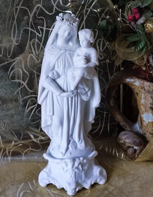 STATUE SAINTE VIERGE MARIE ET ENFANT JESUS EN BISCUIT XIXème SIGNE L&M ...
