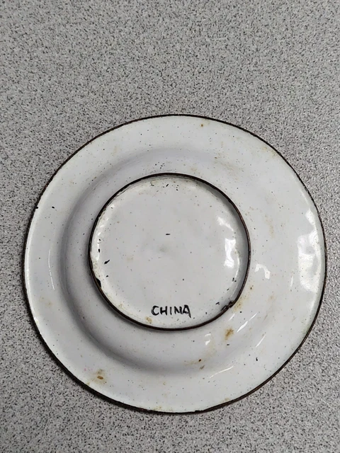 CHINESE ENAMELED SMALL Saucer Copper Dish with Lady Signed China Mark £ ...