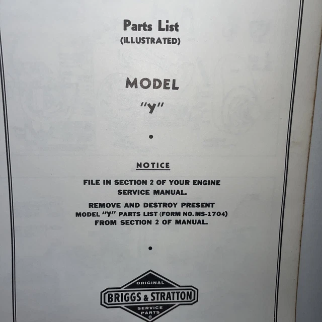 VINTAGE BRIGGS STRATTON Illustrated Parts List Models B To BR 20000 To ...