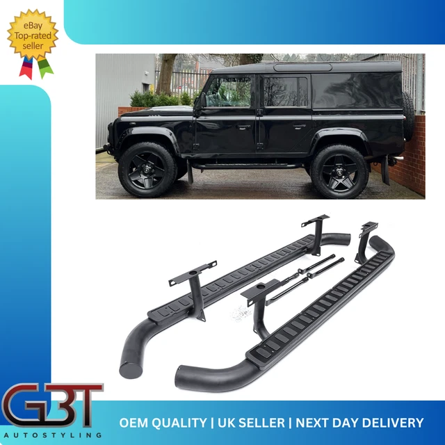 FOR LAND ROVER Defender 110 Side Steps Tubular All Black Fire&Ice Style ...