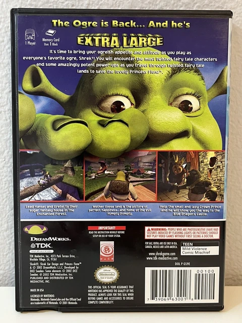 BLACK LABEL SHREK Extra Large (Nintendo GameCube, 2002) Complete In Box ...