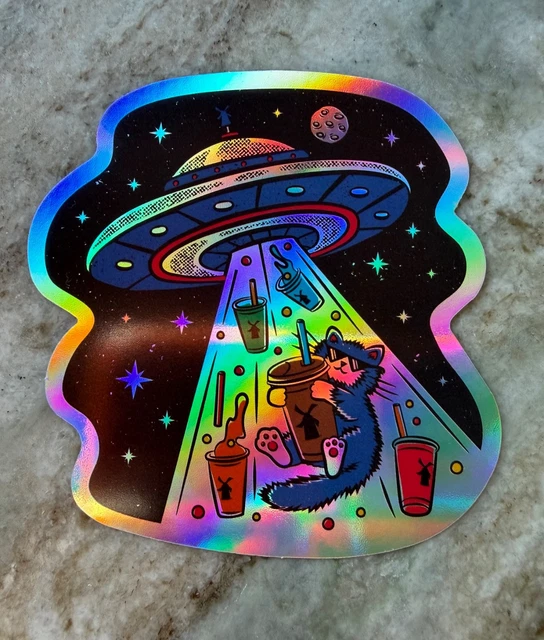 DUTCH BROS ~ July 1st 2026 ~ Sticker Drop ~ Holographic UFO/Cat Design ...