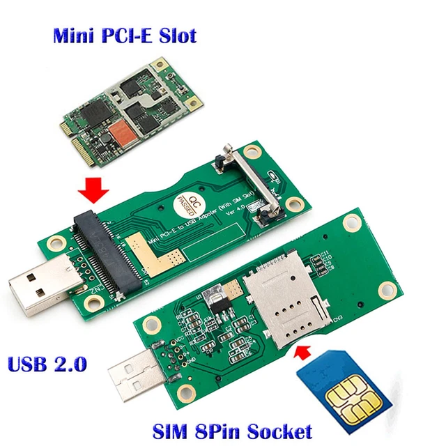 ADATTATORE USB MINI PCI-E con slot schede SIM 8 pin per modulo WWAN/LTE ...