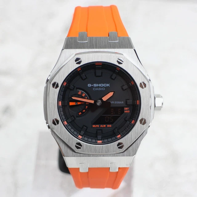 CASIO G-SHOCK GA-2100 Gen 5 Casioak Mod Stainless Steel Orange Rubber ...