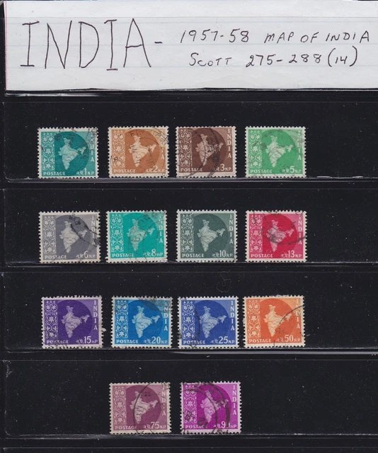 LOT 667: Used definitive map of India stamps, complete set of 14 $1.00 ...