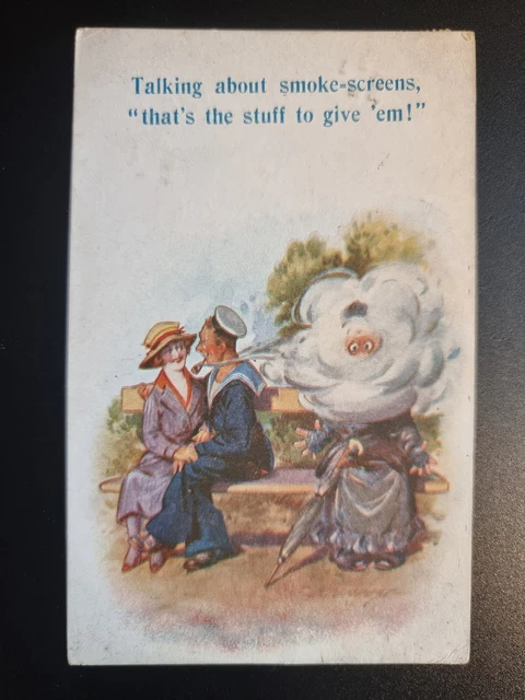 WW1 COMIC POSTCARD 1919 Sailor Uniform Smoking Pipe Smoke-Screen ...