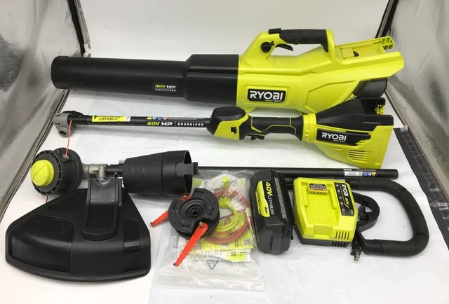 RYOBI (RY40960) 40V HP Cordless String Trimmer & Jet Fan Blower Combo ...
