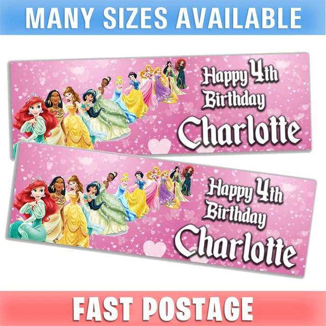DISNEY PRINCESSES D1 Banner Personalised Birthday Party Kids Boys Girls ...